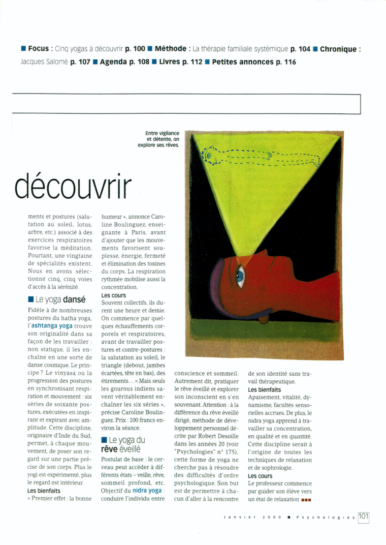 Caroline BOULINGUEZ - Archive PSYCHOLOGIES - JANVIER 2000 - Samasthiti ...